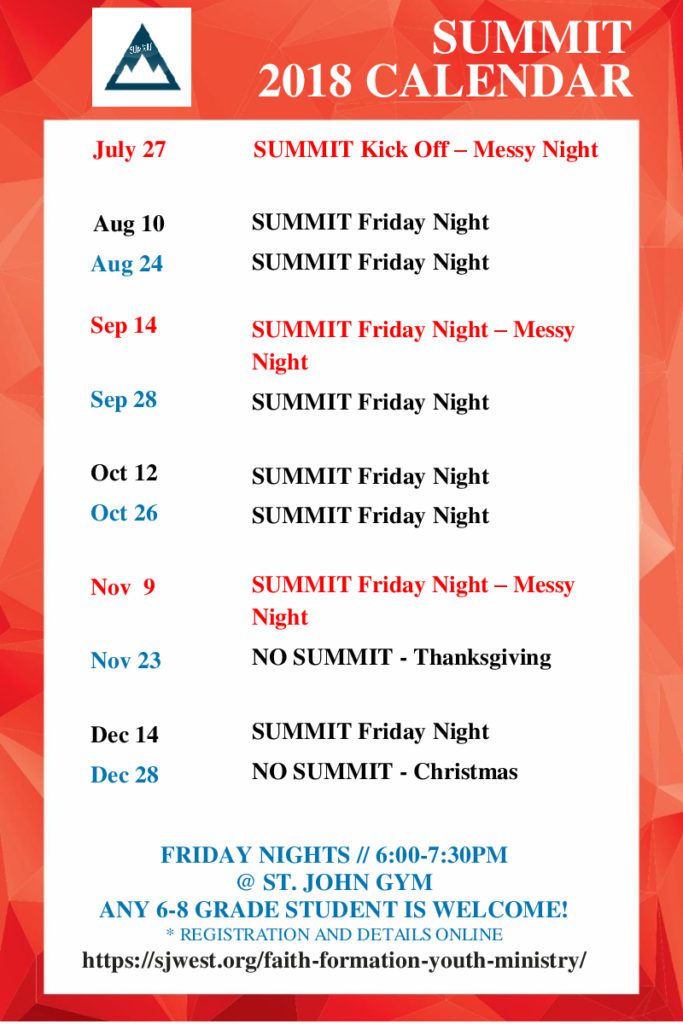Summit-Schedule - St. John Roman Catholic Church - Westminster, MD