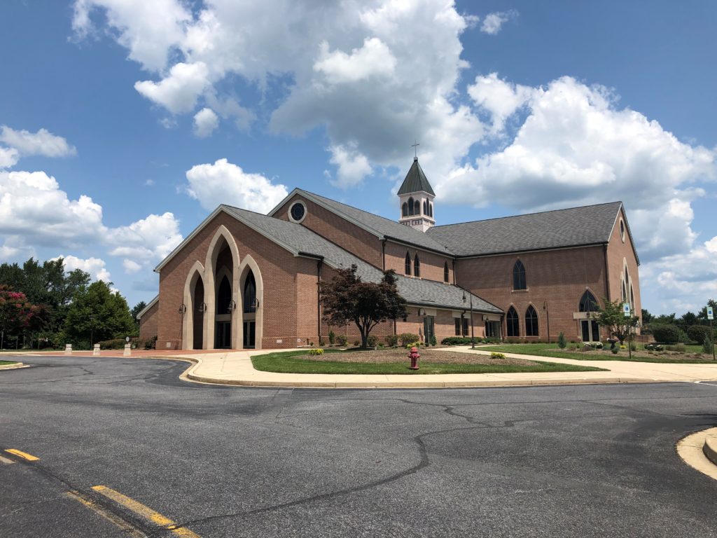 church with clouds - St. John Roman Catholic Church - Westminster, MD